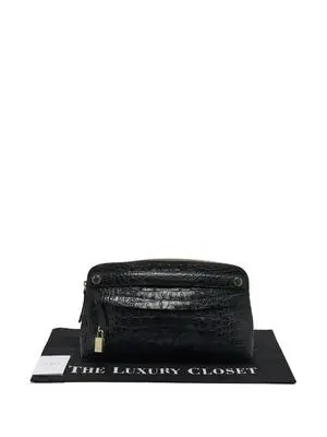 Furla Croc-embossed Leather Clutch Bag - Black
