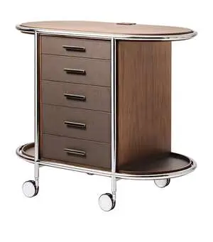 GIOBAGNARA Leather And Walnut Arcade Tea And Coffee Cart