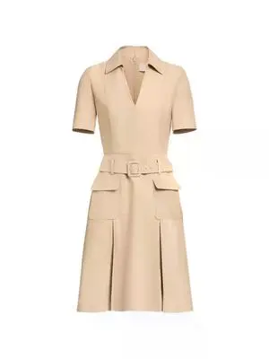 Elie Saab Belted Pleated Day Dress