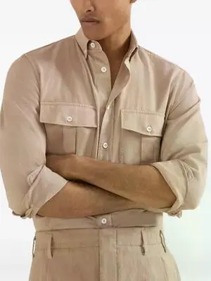 Brunello Cucinelli Garment-dyed Easy Fit Shirt In Cotton Twill With Chest Pockets And Button-down Collar