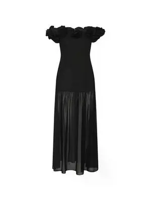 ROTATE BY BIRGER CHRISTENSEN Floral-appliqué Off-shoulder Maxi Dress - Black