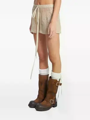 ANN DEMEULEMEESTER Embroidered Silk-voile Shorts - Neutrals