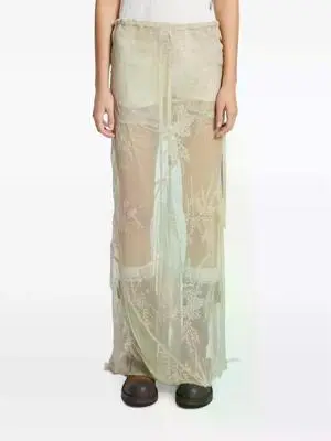ANN DEMEULEMEESTER Embroidered Silk-voile Maxi Skirt - Neutrals