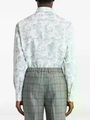 Etro Stretch Cotton Button-down Shirt With Flower And Animal-motif