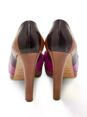 SERGIO ROSSI Striped Leather Peep-toe Pumps