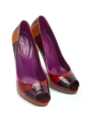 SERGIO ROSSI Striped Leather Peep-toe Pumps