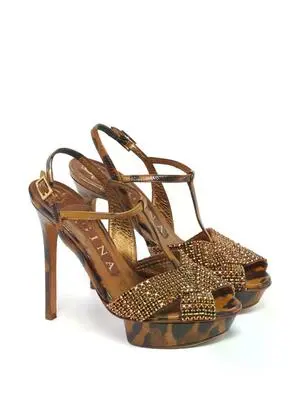 GINA Leopard-print Crystal-embellished Sandals