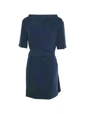 Burberry Belted Crepe Mini Dress - Blue