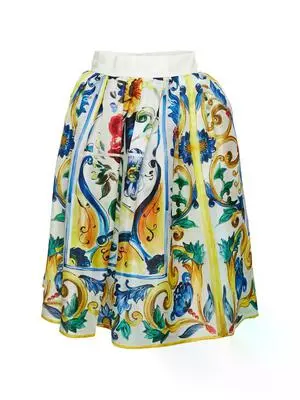 Dolce & Gabbana Majolica Print Midi Skirt - White