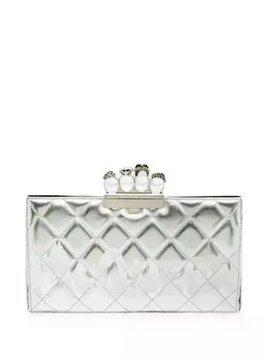 Alexander McQueen Jewelled Knuckle Quilted Clutch Bag - Silver