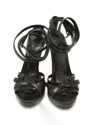 Burberry Lizard-embossed Leather Ankle-strap Sandals