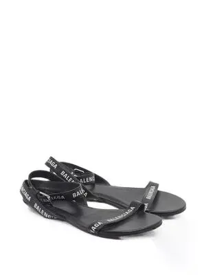 Balenciaga Logo-tape Ankle-strap Leather Flat Sandals