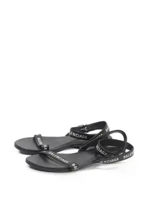 Balenciaga Logo-tape Ankle-strap Leather Flat Sandals