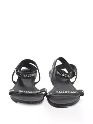 Balenciaga Logo-tape Ankle-strap Leather Flat Sandals
