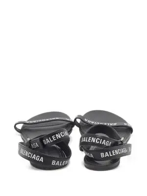 Balenciaga Logo-tape Ankle-strap Leather Flat Sandals
