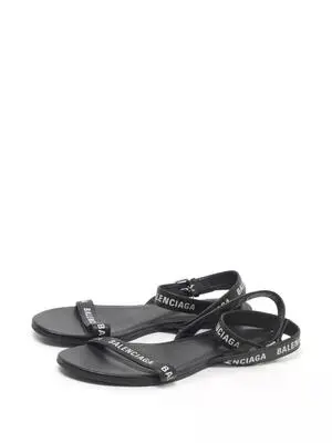 Balenciaga Logo-tape Ankle-strap Leather Flat Sandals - Black