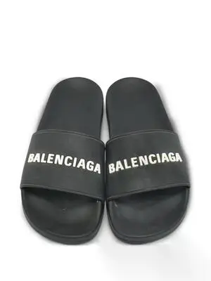 Balenciaga Logo Detail Slide Sandals - Black