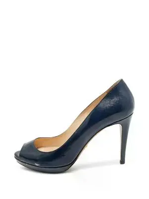 Prada Leather Peep-toe Stiletto Pumps - Blue
