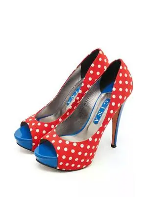 GINA Polka-dot Peep-toe Stiletto Pumps - Red