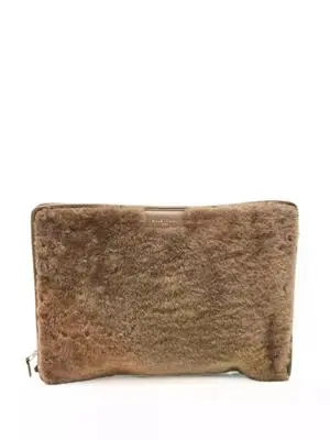 Balenciaga Bazar Shearling Clutch Bags - Brown