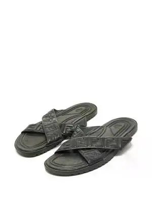 Fendi Embossed Ff Logo Criss-cross Slides