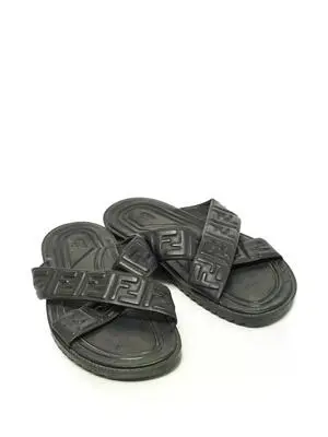 Fendi Embossed Ff Logo Criss-cross Slides
