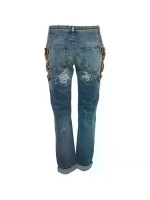Dolce & Gabbana Distressed Crystal-embellished Jeans