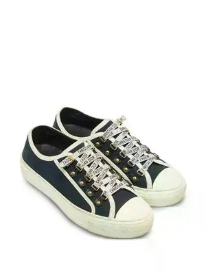 Dior Navy Logo Print Lace Up Sneakers - Blue