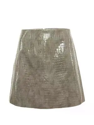 Rebecca Vallance Croc-effect Coated Cotton Mini Skirt - Grey