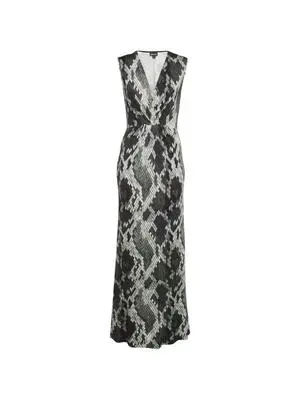 Just Cavalli Snake-effect Ruched Maxi Dress
