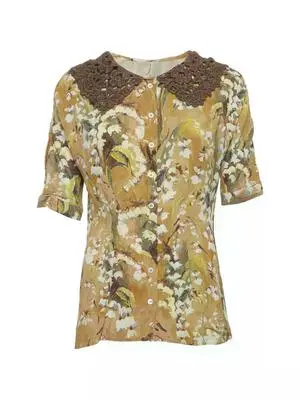 Dolce & Gabbana Floral-print Lace Collar Shirt - Neutrals