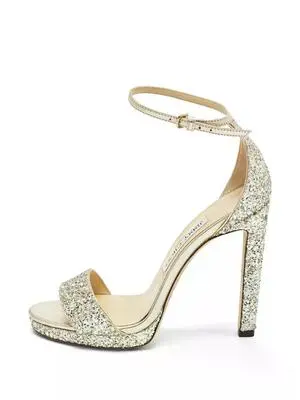 JIMMY CHOO Glitter Embellished Heeled Sandals - Silver
