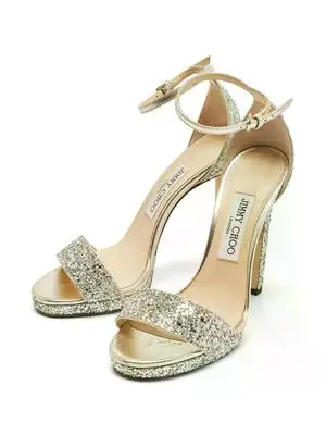 JIMMY CHOO Glitter Embellished Heeled Sandals - Silver