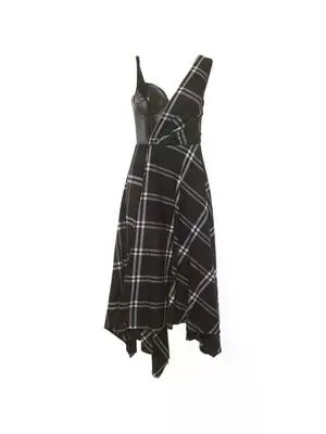Alexander McQueen Check-pattern Leather-trim Midi Dress