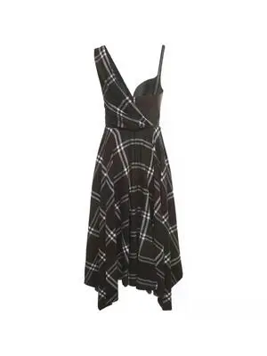 Alexander McQueen Check-pattern Leather-trim Midi Dress