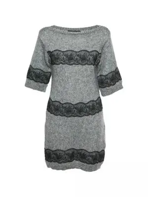 Dolce & Gabbana Lace-trim Rib-knit Mini Dress - Grey