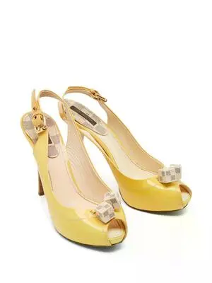 LOUIS VUITTON Patent Leather Dice Peep-toe Slingback Pumps