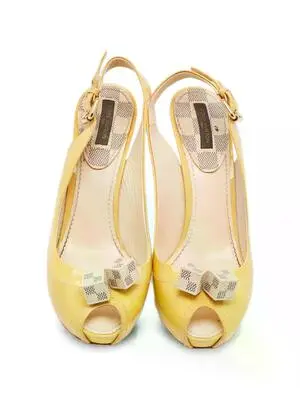 LOUIS VUITTON Patent Leather Dice Peep-toe Slingback Pumps
