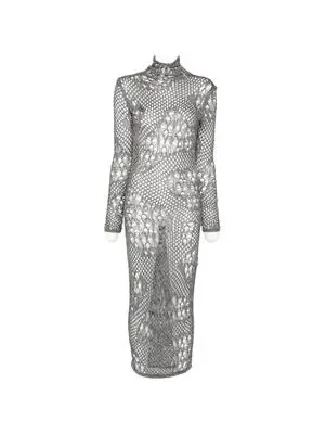 DONDUP Open-knit Long-sleeved Midi Dress - Silver