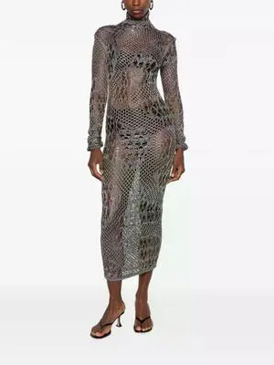 DONDUP Open-knit Long-sleeve Midi Dress