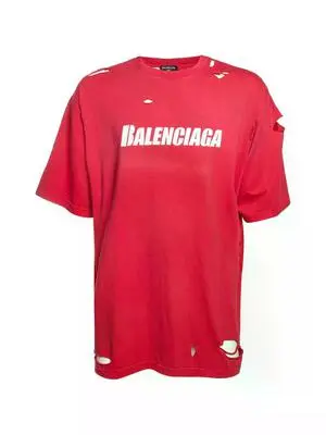 Balenciaga Logo-print Distressed T-shirt - Red