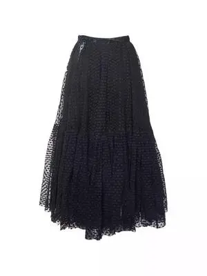 Dior Dotted Tulle Gathered Midi Skirt - Black