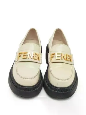 Fendi Cream Gold-tone Logo Platform Loafers