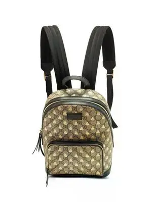 Gucci Gg Supreme Embroidered Bee Backpack - Neutrals