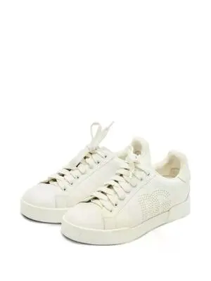 Dolce & Gabbana Portofino Perforated Leather Sneakers - White