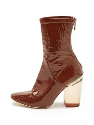 Dior Patent Leather Clear Block Heel Ankle Boots - Brown