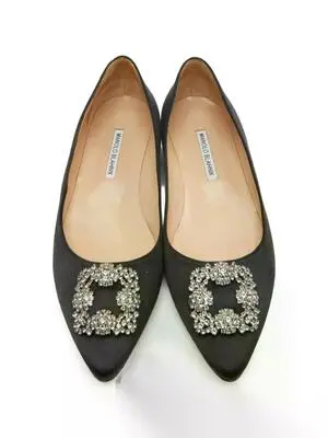 Manolo Blahnik Hangisi Crystal Ballet Flats - Black