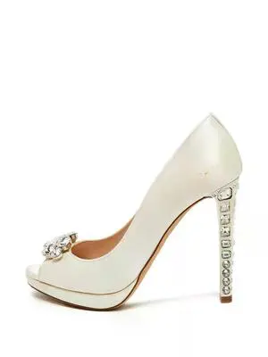 Miu Miu Crystal Embellished Peep-toe Pumps - Neutrals