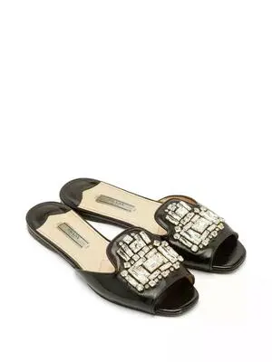 Prada Crystal-embellished Patent Leather Sandals - Black