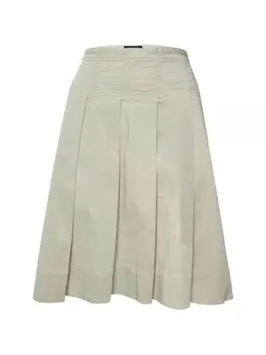 Burberry Pleated Cotton Denim Midi Skirt